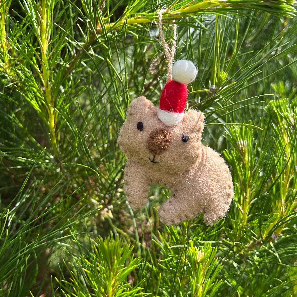 Christmas Wombat - Felt Tree Decoration - Sky Gypsies