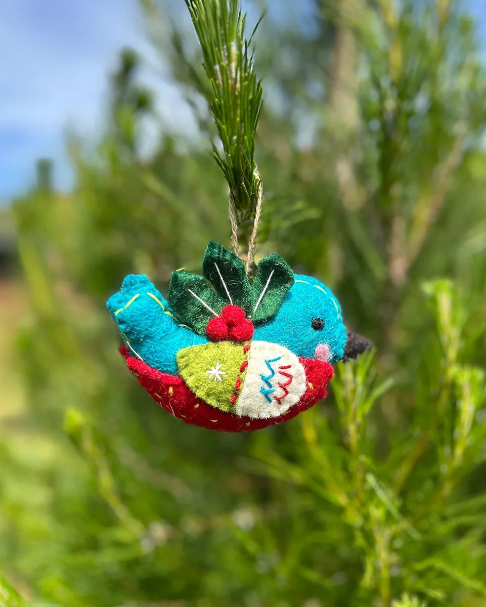 Christmas Bird - Felt Tree Decoration - Sky Gypsies